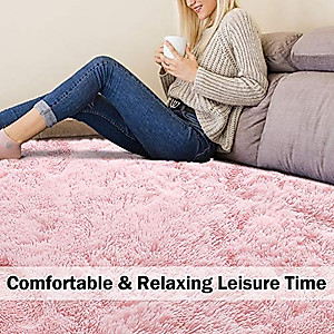 Zareas Pink Area Rug for Girls Bedroom, 4x6 Feet Fluffy Rug for Living Room, Shaggy Throw Rug for Kids Room Nursery Room, Super Soft Indoor Modern Plush Rug Dorm Rug Furry Carpet Cute Home Decor
