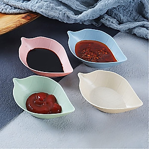 VinBee 12 Pack Leaf Shape Sauce Dish, Sauce Dipping Bowls Wheat Straw Soy Sauce Dishes Mini Dinnerware Plate Condiment Dish for Paste Jam Sushi Assorted
