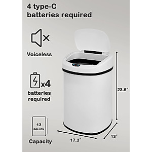 HWGEBY 13 Gallon Kitchen Garbage Can Automatic Trash Can 13 Gallon Stainless Steel Trash Can Touch Free Bathroom Trash Can with Lid for Bathroom, Kitchen, Office