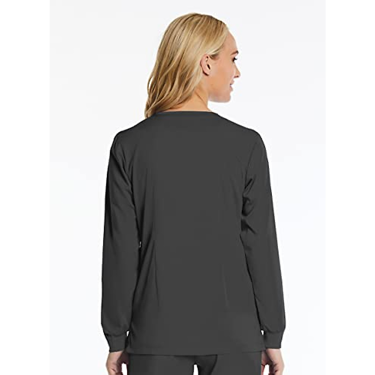 Scrub Jacket for Women 3 Pocket 4-Way Stretch Snap Button for Hospital Dental EL9405 (Pewter, X-Small)