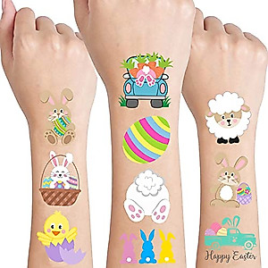 Easter Egg Fillers, 34Pcs Temporary Tattoos Easter Gifts for Kids, Removable Tattoo Easter Stickers for Easter Basket Stuffers, Toddlers Boys Girls Easter Decoration Party Favors Supplies