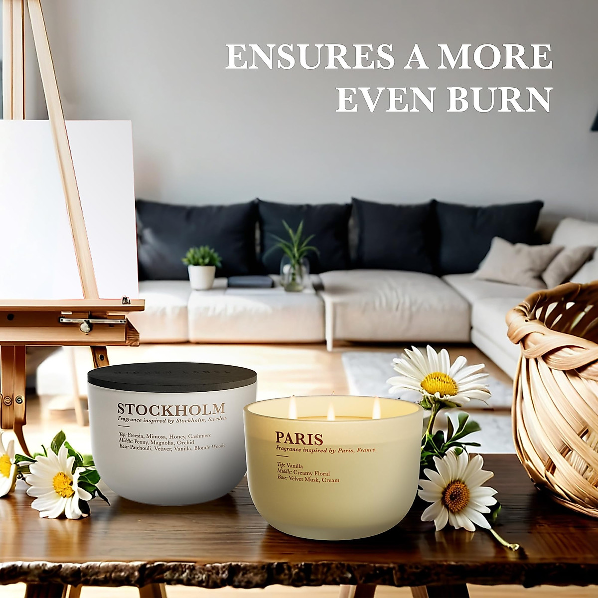 Hidden Label Vanilla Cream Candles for Home Scented, Large 3 Wick Scented Natural Soy Candles, Soy Candle with Wood Lid,Relaxing Aromatherapy Scented Candle,16oz