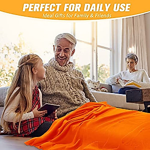 15 Pieces Fleece Blankets Bulk 50 x 60 Inch Double Sided Ultra Soft Fleece Throw Blankets Bulk Lightweight Warm Cozy Airplane Blanket Pet Blankets for Home Office Wedding Gifts Outdoor Use (Orange)