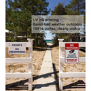 Large Video Surveillance Signs Outdoor,No Trespassing Sign Aluminum 10x14 Inch UV Ink Printed for House and Business (4-Pack)