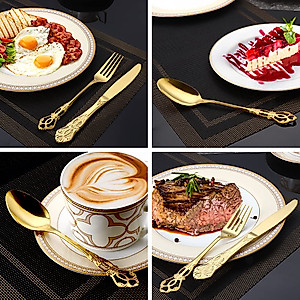 Retro Royal 20 Pieces Stainless Steel Silverware Set,Anti-rust Flatware Cutlery Set for 4,Luxury Kitchen Utensil Tableware Set Include Fork Spoon Knife,Mirror Polished Dishwasher Safe,Gold