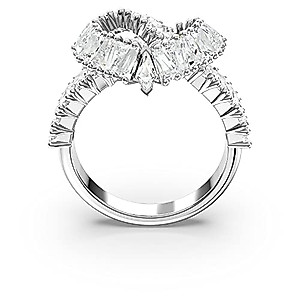 SWAROVSKI Matrix Cocktail Ring, Woven Heart-Shaped Ring with Clear Crystals on a Rhodium finished Setting, Size 5, Part of the Matrix Collection