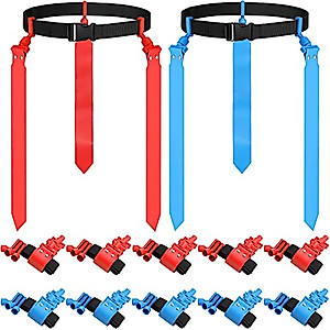 Hungdao 12 Players Flag Football Belts and Flags Set Adjustable Football Belt for Kids Teens Adult Indoor Outdoor Training (Red, Blue)