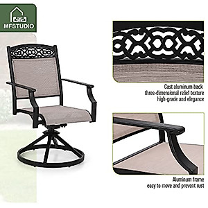 MFSTUDIO Cast Aluminum Frame Patio Sling Dining Swivel Chairs Set of 4，Outdoor Textilene Furniture for Lawn Garden Backyard