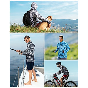 FISHEAL Men's Performance Fishing Hoodie Shirt - UPF 50+ Sun Protection Long Sleeve Thumbholes Shirts with Neck Gaiter