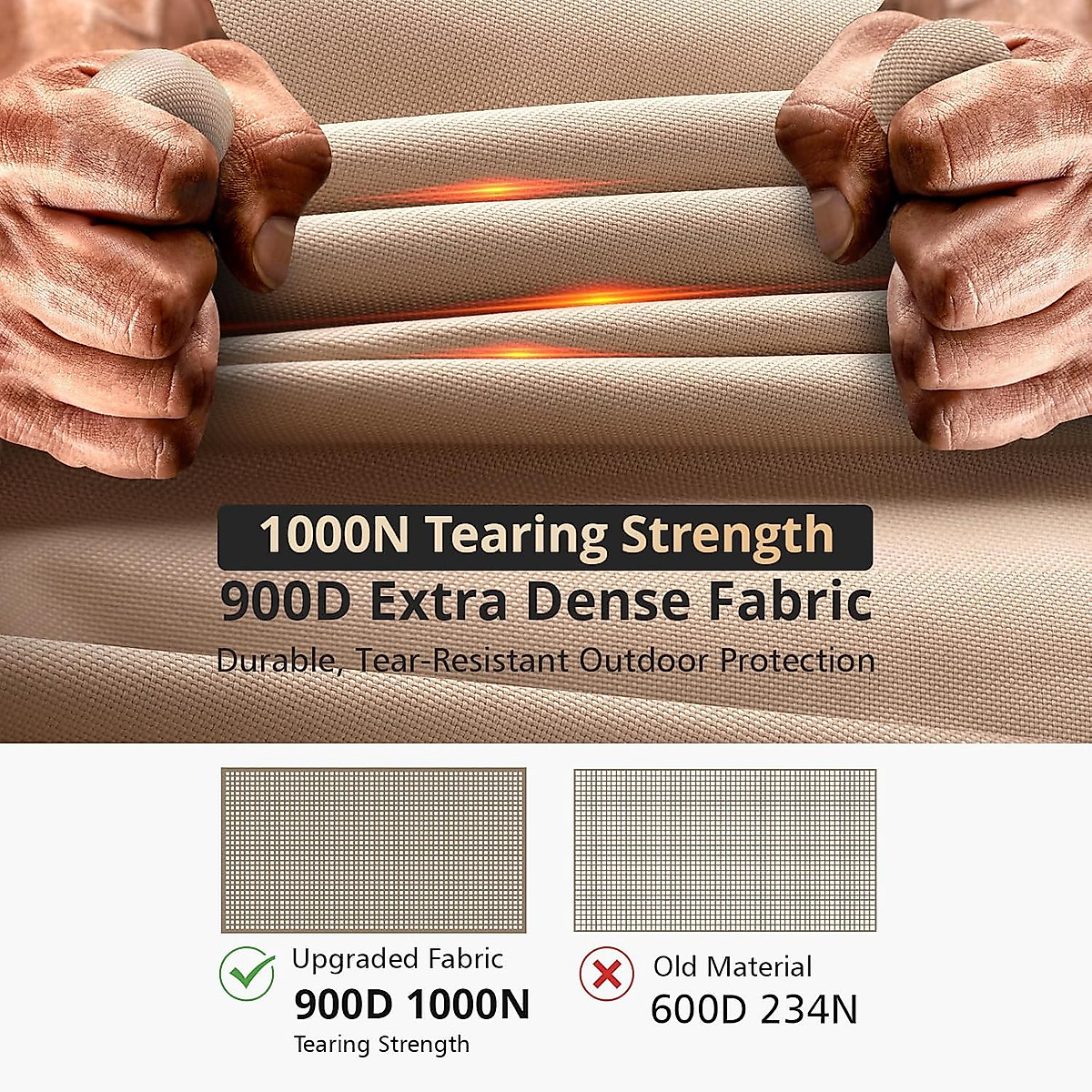 Fire Pit Cover Square - 25-28 Inch Heavy Duty 900D Strong Tear-Resistant and UV Resistant and Waterproof and Fading Resistant Material Polyester Firepit Covers Square for Outdoor Fire Table - Wheat