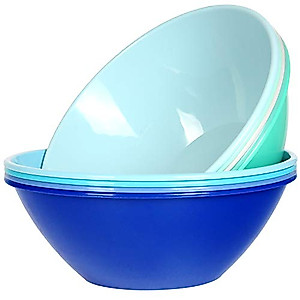 Youngever 10 inch 100 Ounce Plastic Mixing and Serving Bowls, Popcorn Bowls, Salad Bowls, Chip and Dip Serving Bowls, Set of 9 (Coastal)