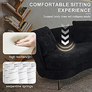 Holaki 64.20"Modern Loveseat Sofa for Living Room,Comfy Upholstered Sofa Couch with Golden Metal Legs & 2 Pillows,Velvet Fabric Sofa Chair with Solid Wood Frame for Apartment Office Small Space(Black)