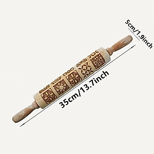Embossing Rolling Pin,Rolling Pins for Baking,Christmas Wooden Rolling Pin, Deep Engraved Embossing Rolling Pin Kitchen Decor Tools for Baking Embossed Cookies (Window Grilles)