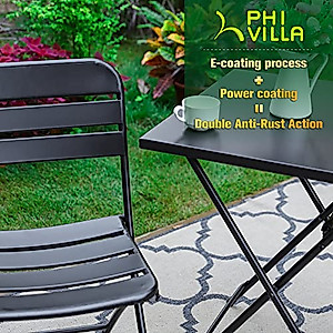 PHI VILLA Metal Steel Patio Dining Chairs Set of 2,Outdoor Bistro Chairs,Foldable Patio Dining Chairs for Garden,Backyard, Lawn, Porch, Poolside and Balcony,2 Packs