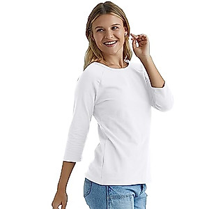 Hanes Women's Stretch Cotton Raglan Sleeve Tee, White, X Large