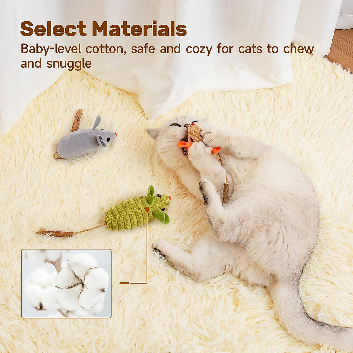 Potaroma Cat Toys 3Pcs Squeak Mice, Interactive Catnip Silvervine Animals Toys for Indoor Kittens, Dental Matatabi Cat Nip Chirping Toy, Cat Chew Exercise Toy for All Breeds and Species