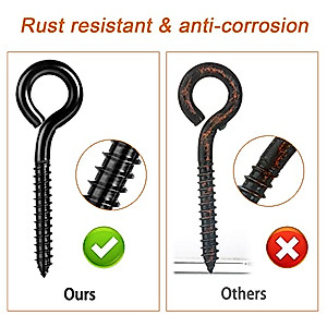 teziicus 8 Pack 3.2 Inches Screw Eyes Black，Eye Hooks Screw in Heavy Duty，Eye Bolt，Long Eye Screws Ring ，Swing Hooks for Hammock Stand, Swings Chair,Yoga, Indoor & Outdoor，Self Tapping Screws…