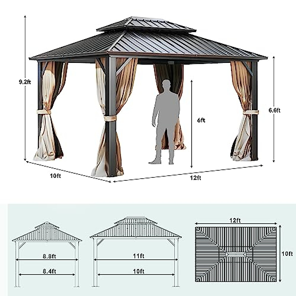 YITAHOME 10x10ft 2-Tier Hardtop Gazebo (10' X 12')