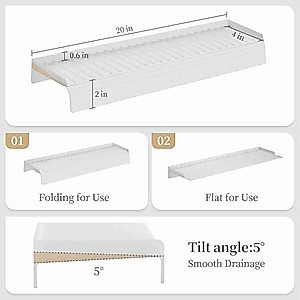 Sink Protector Expandable Silicone Mat, Prevent Cracking Scratching, 5 Degree Tilt Angle, Strong Compatibility, Trimmable Design for Double Basin Sink, Bathtub (White)