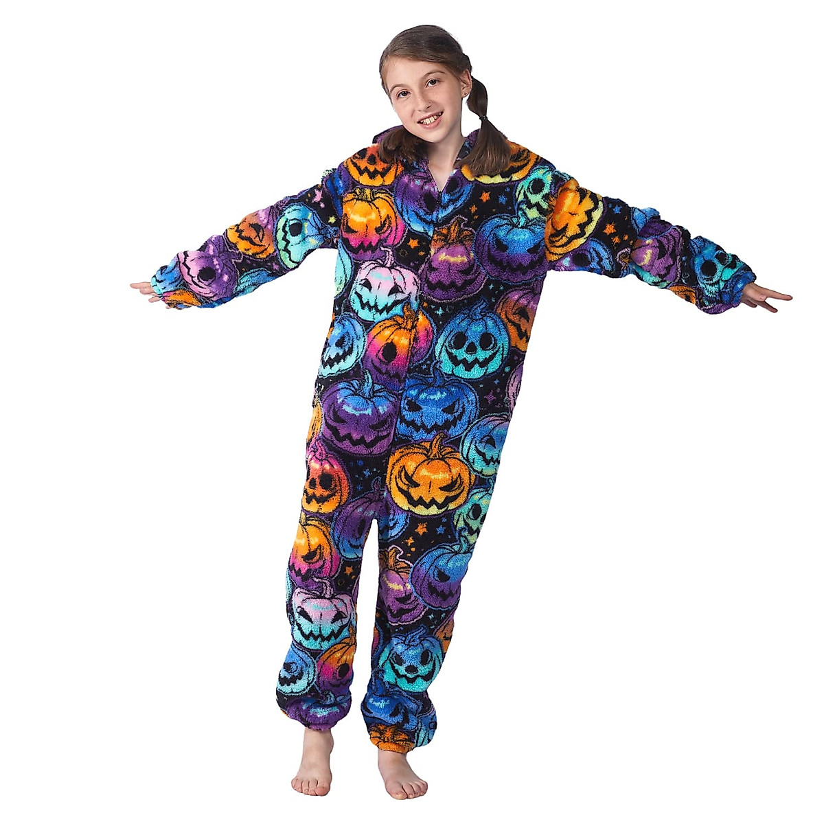 Kids Hooded Onesie Pajamas Soft Flannel Cosplay Halloween Pajamas Costume Gift for Girls Boys 5-6 Years