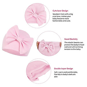 Century Star Newborn Girls Hats Baby Hat and Mitten Set Big Bow Knit Infant Headbands Winter Baby Hat for Girls E White & Pink & Purple & Deep Pink 0-3 Months