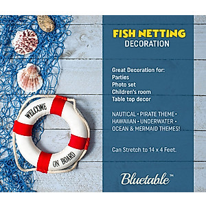 Fish Net Decoration Party Decor – Blue Cotton Netting 48” x 144” Inches. Fishnet for Nautical Theme, Pirate Party, Hawaiian Party, Underwater, Beach, Ocean & Mermaid Party.