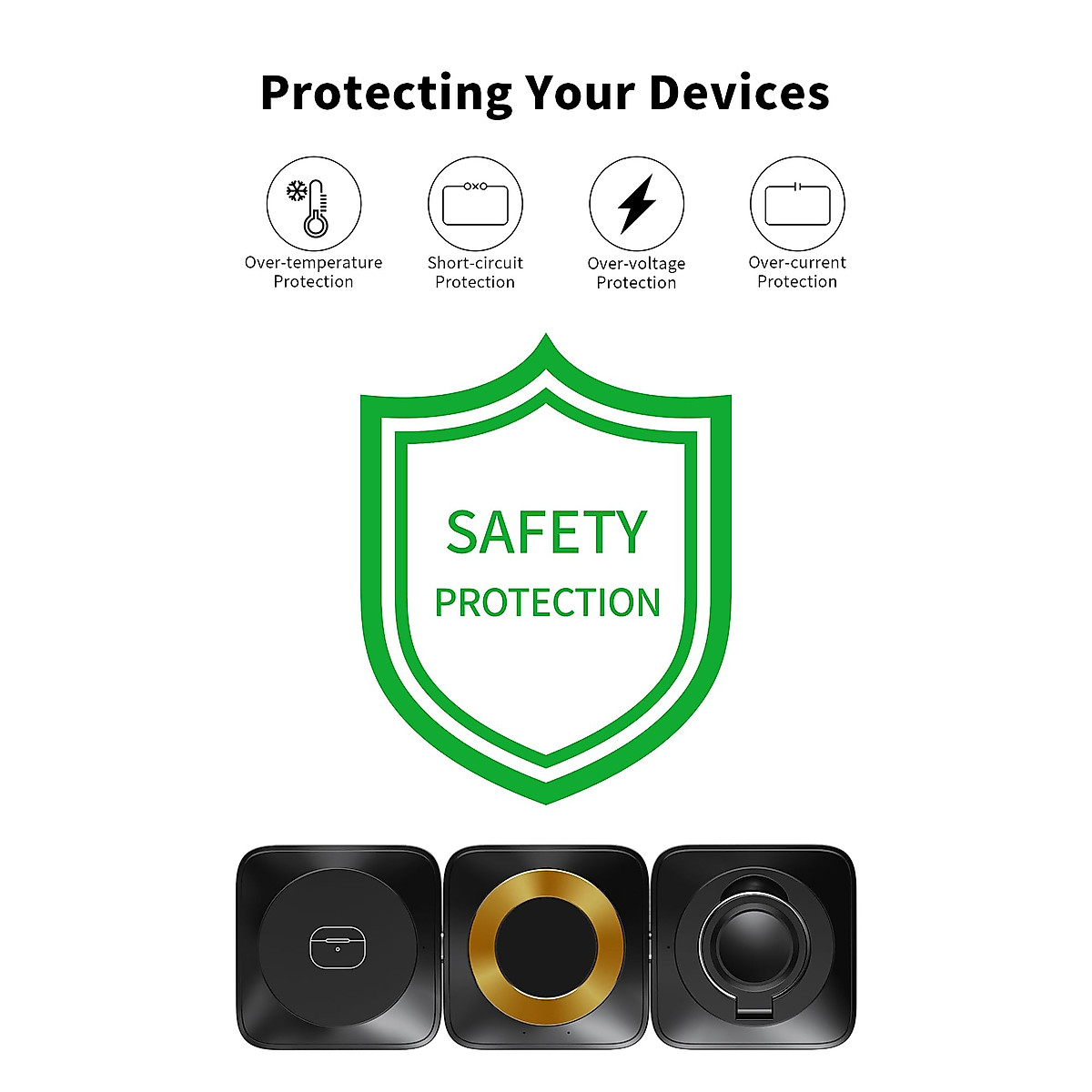 3 in 1 Wireless Charger for iPhone, iAXBi Magnetic Cell Phone Charging Station, Detachable Travel Charger Pad for iPhone 14/13/12 Series AirPods 3/2/Pro iWatch(Adapter not Included)