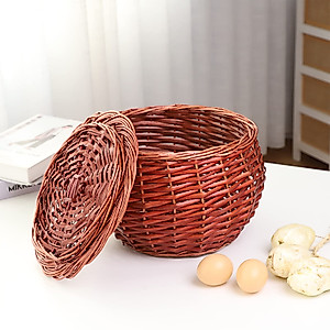 Wicker Storage Basket, Food Storage Container with Lid for Egg Kitchen Potatoes Fruit Vegetables (Brown)