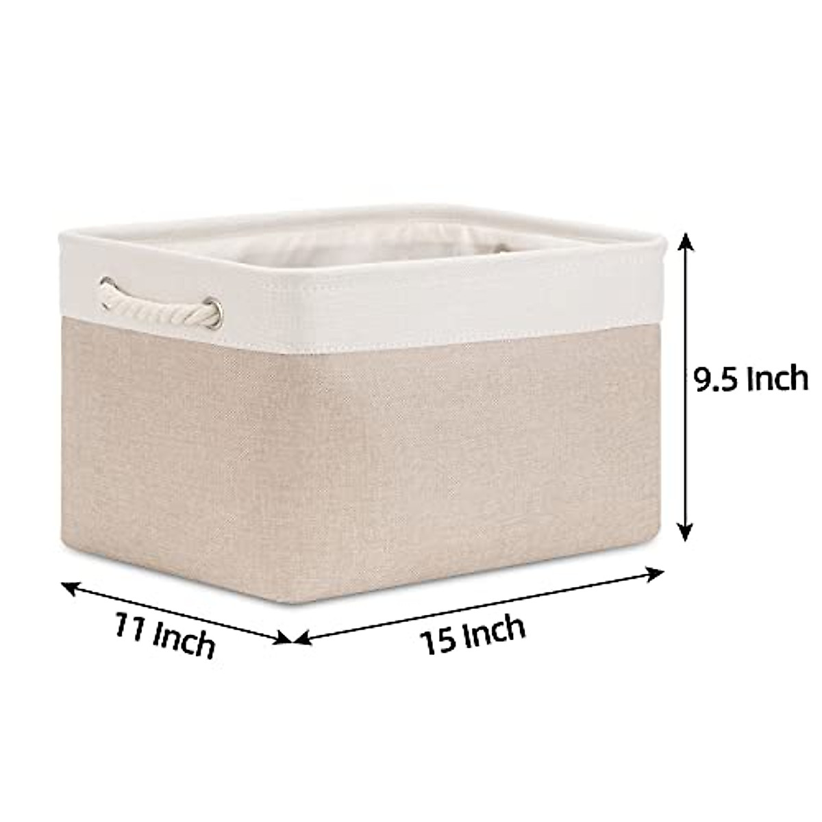 Bidtakay Baskets Large Fabric Storage Bins with Handles [3-Pack] Collapsible Storage Basket for Shelves 15 X 11 X 9.5 inches Canvas Bins for Storage Closet Organization (White&Beige)