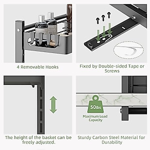 NETEL Under Sink Organizers and Storage, 2 Pack Metal Pull Out Under Cabinet Organizer with 4 Hooks,Kitchen Cupboard Organizer Shelf, Sliding Drawers for Bathroom
