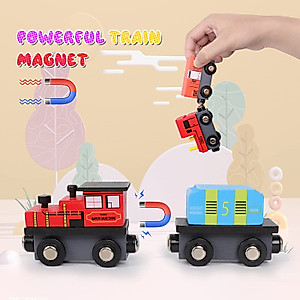 DeXop Toy Train Sets 12 PCS with Box Wooden Train Toys Magnetic Sets for Kids Toddler Gift for Christmas and Birthday for Boys and Girls