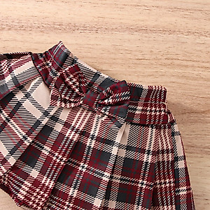 Sasaerucure Infant Toddler Baby Girl Fall Winter Outfits Long Sleeve Romper Knitted Bodysuit with Plaid Skirt 2Pcs Christmas Outfits (Wine Red, 6-9 Months)