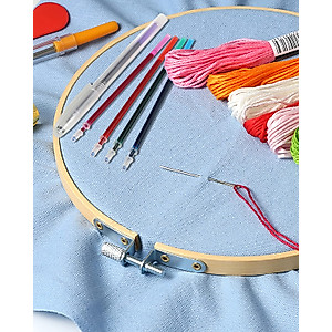 Caydo 10 Pieces Embroidery Fabric, Including 10 Colors Embroidery Cotton Fabric, 5 Colors Water-Soluble Pens, 7.9 by 7.9 Inch