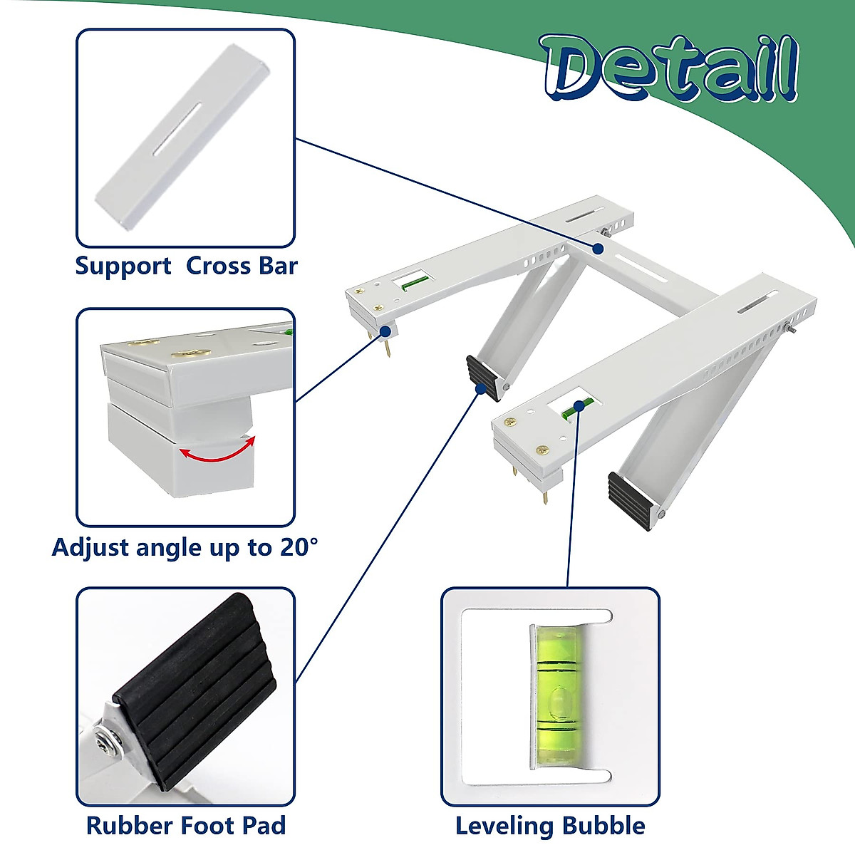 Wintcomfort Window Air Conditioner Bracket, Heavy Duty AC Support with 2 Arms, Up to 200 lbs, Universal Fit 5,000 to 22,000 BTU Window Units