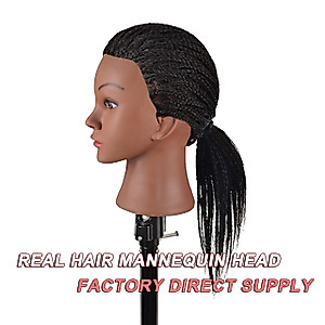 Mannequin Head with Human Hair 14"Manikin Head 100% Real Hair Mannequin Head Human Hair Trainning Head Doll Head Doll Head for Practice Styling with Free Clamp Holder (B14)
