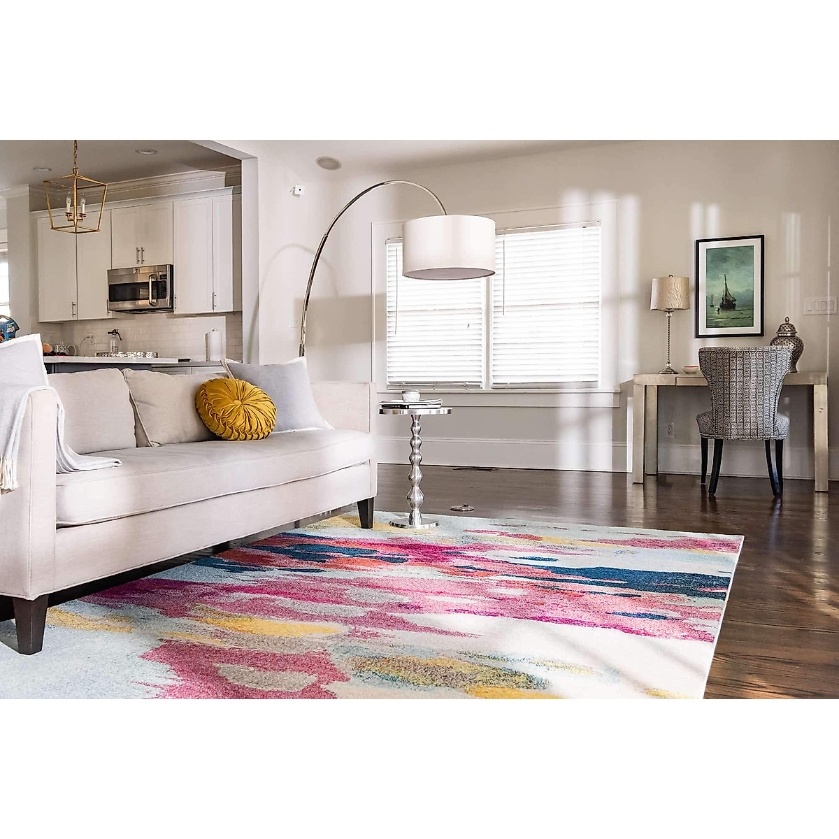 Unique Loom Estrella Collection Light Colors, Abstract, Modern, Vibrant Area Rug, 7 ft x 10 ft, Pink/Ivory
