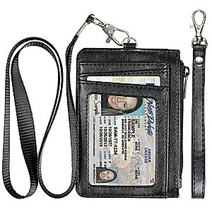 Teskyer Minimalist Wallet, Slim Wallet with Neck Lanyard and Wrist Strap, Credit Card Holder Wallet, RFID Blocking Front Pocket Wallet for Men Women, Black