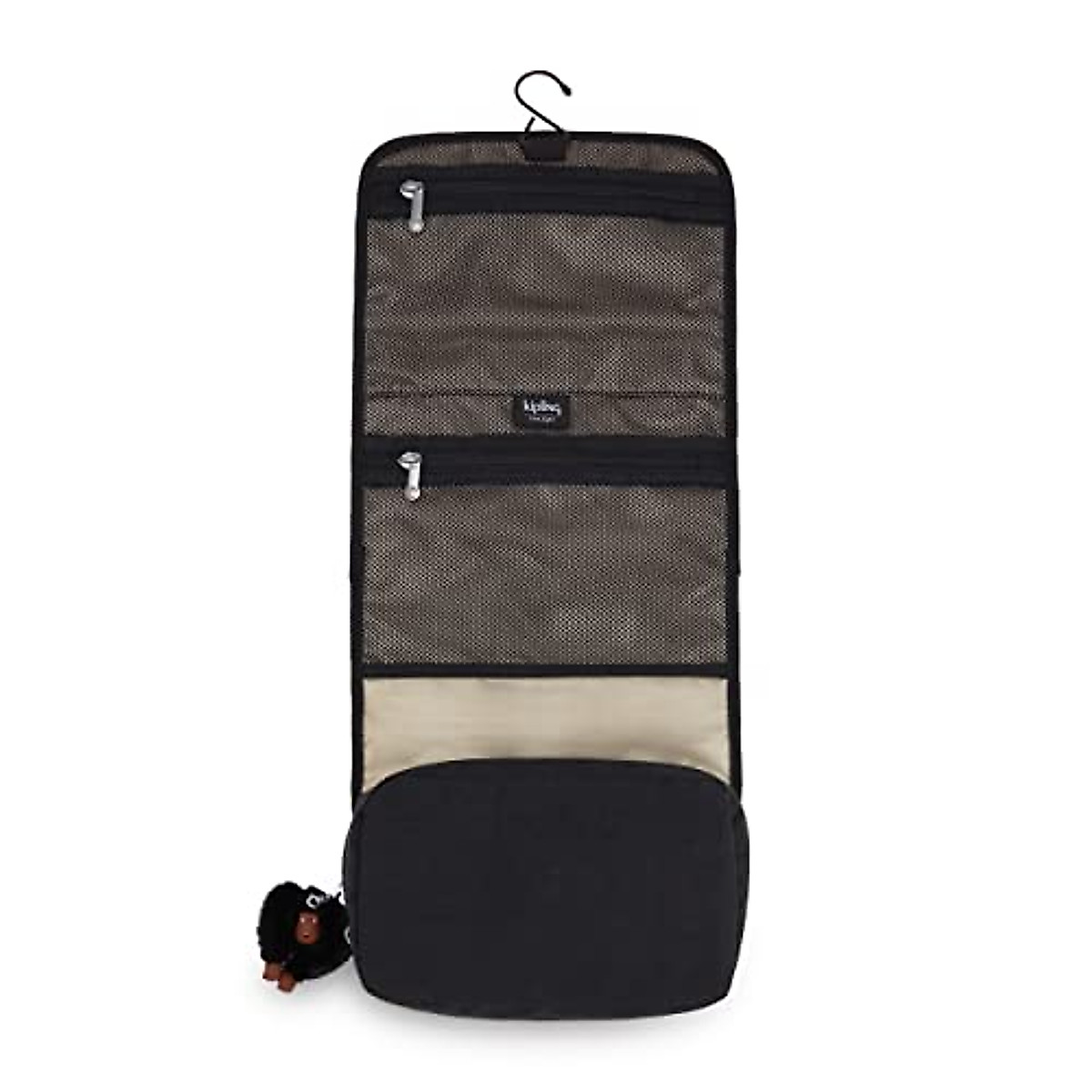 Kipling Womens Women's Meadow Metallic Toiletry Bag, Organize Accessories, Clip Closure, Nylon Hanging Hook Pouch, Black Tonal, 9.5 L x 8.5 H 3.13 D US