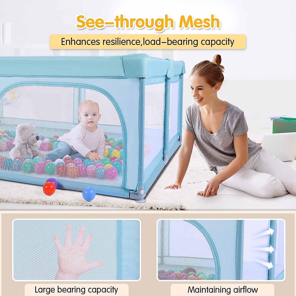 Baby Playpen Extra Large for Babies/Toddlers/Twins 79'' x 59'' Floor Baby Pen, Sailnovo Large Baby Play Pen Play Yard for Baby, Baby Fence Activity Center with Anti-Slip Sucker and Handler(Green)