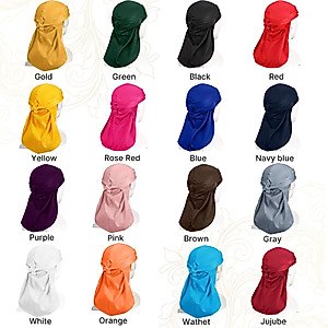 16 Pieces Velvet Durags for Men Long Tail Durags Caps Wide Strap Headwraps Soft Turban Beanies Pirate Hat Velvet Doo Rag for 360 Waves Men Women, 16 Colors