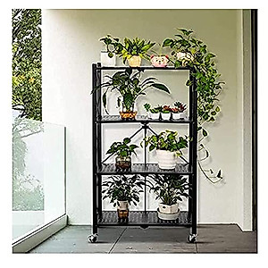 ATAAY Bookshelf，Metal Storage Shelves， Foldable Storage Shelving Car,Rolling Utility Cart Storage Shelf Rack for Home,Office，Garage,Kitchen,Living Room/Black