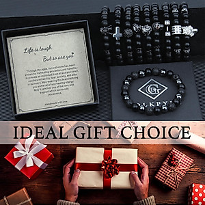 Black Obsidian Bracelet - Skull Bracelet - Tourmaline Beaded Bracelets - 8MM Black Onyx Hematite Lava Stone Beads Triple Protection Bracelet for Men Women Gifts