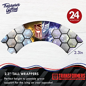 Treasures Gifted Officially Licensed Transformers Cake Decorations Set - (24) Transformers Cupcake Toppers & Wrappers - (1) Transformers Cake Topper - Transformers Birthday Party Supplies