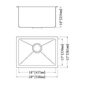 Dowell 10" Deep Undermount Single Bowl 20x15 Stainless Steel Kitchen Sink (16 Gauge, 6008 2015)