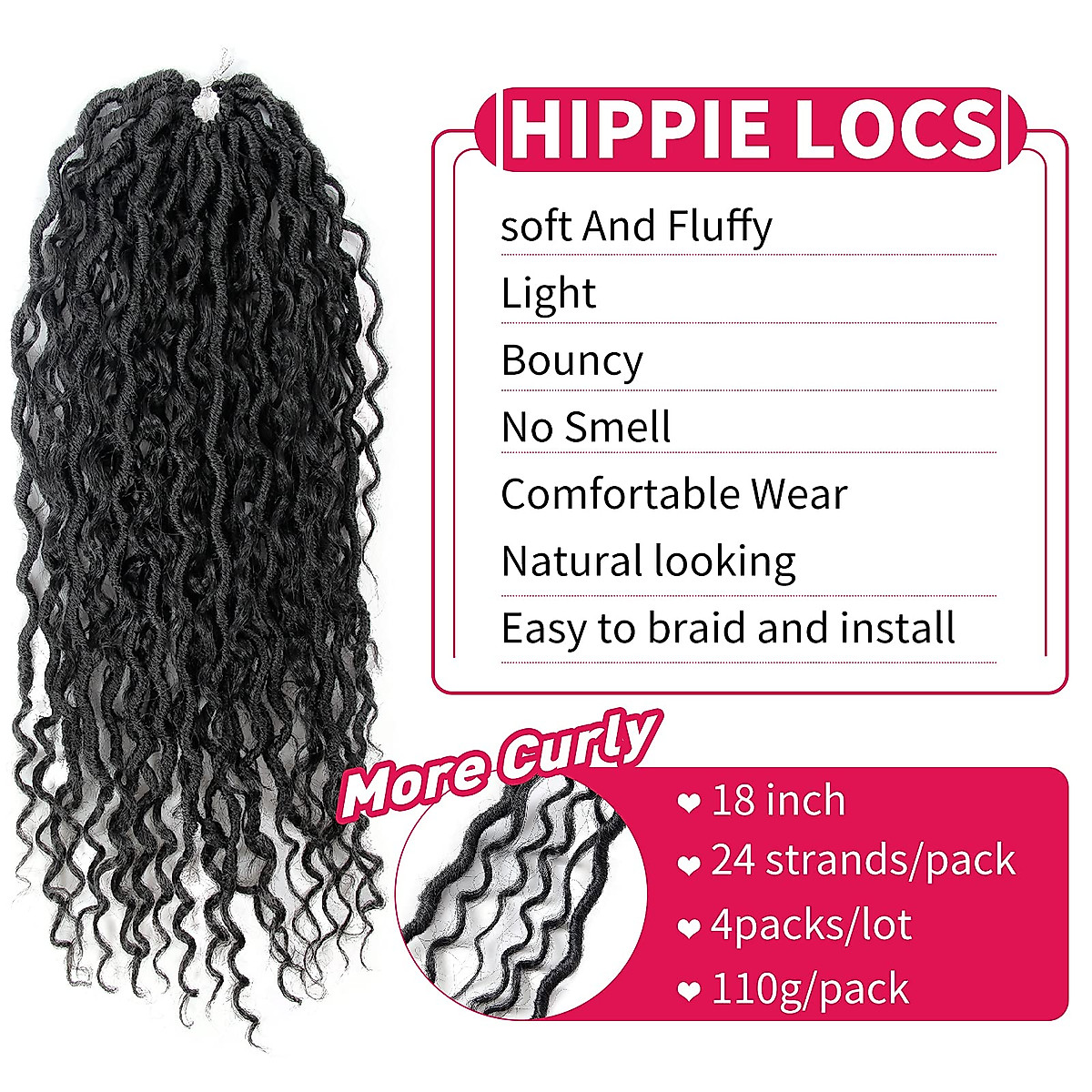New Goddess Locs Crochet Hair Extensions 18Inch Pre-looped River Fauxs Locs Wavy Curly Fauxlocs Bohemian Crochet Braids 4Packs(1B, 18inch) …