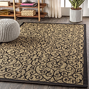 JONATHAN Y Madrid Vintage Filigree Textured Weave Indoor/Outdoor Black/Khaki 5 ft. x 8 ft. Area-Rug, Classic,Easy-Cleaning,HighTraffic,LivingRoom,Backyard, Non Shedding (SMB107A-5)