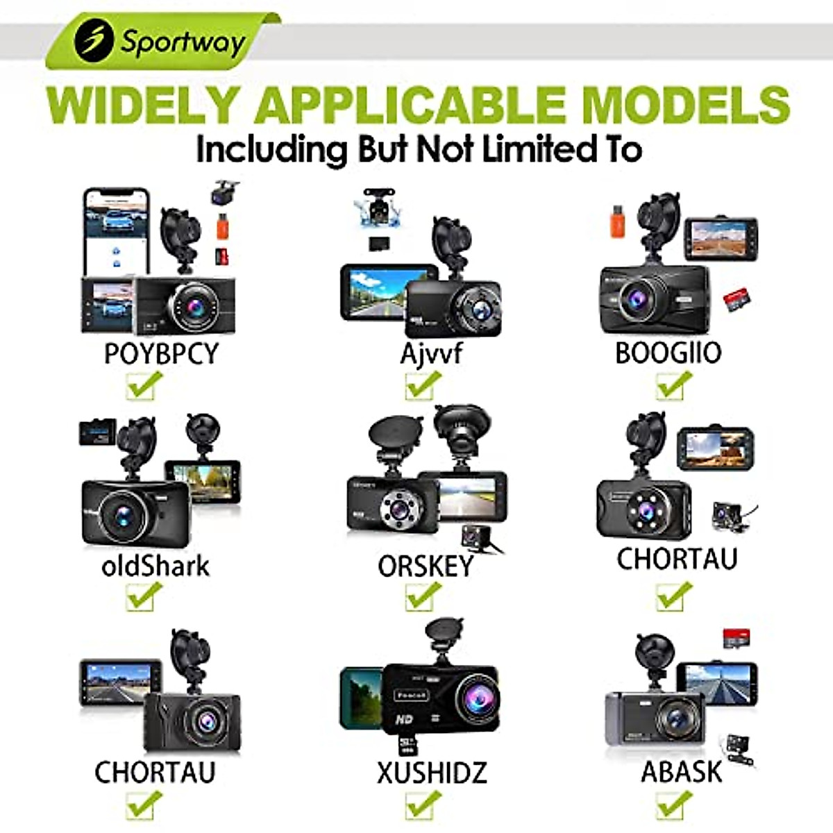 Sportway S501 Suction Cup Dash Cam Mount Holder (5th Gen) with Replaceable Joint for CHORTAU OldShark NIUTA Boogiio ORSKEY Abask and Most Other Car Dash Cameras