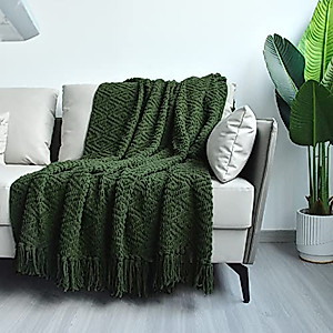 NakedCloud Knit Throw Blanket for Couch, Versatile Super Soft Warm Cozy Chenille Blanket with Tassels for Bed Sofa Chair,Decorative Woven Throw Blanket,Green 60 x 80 inches