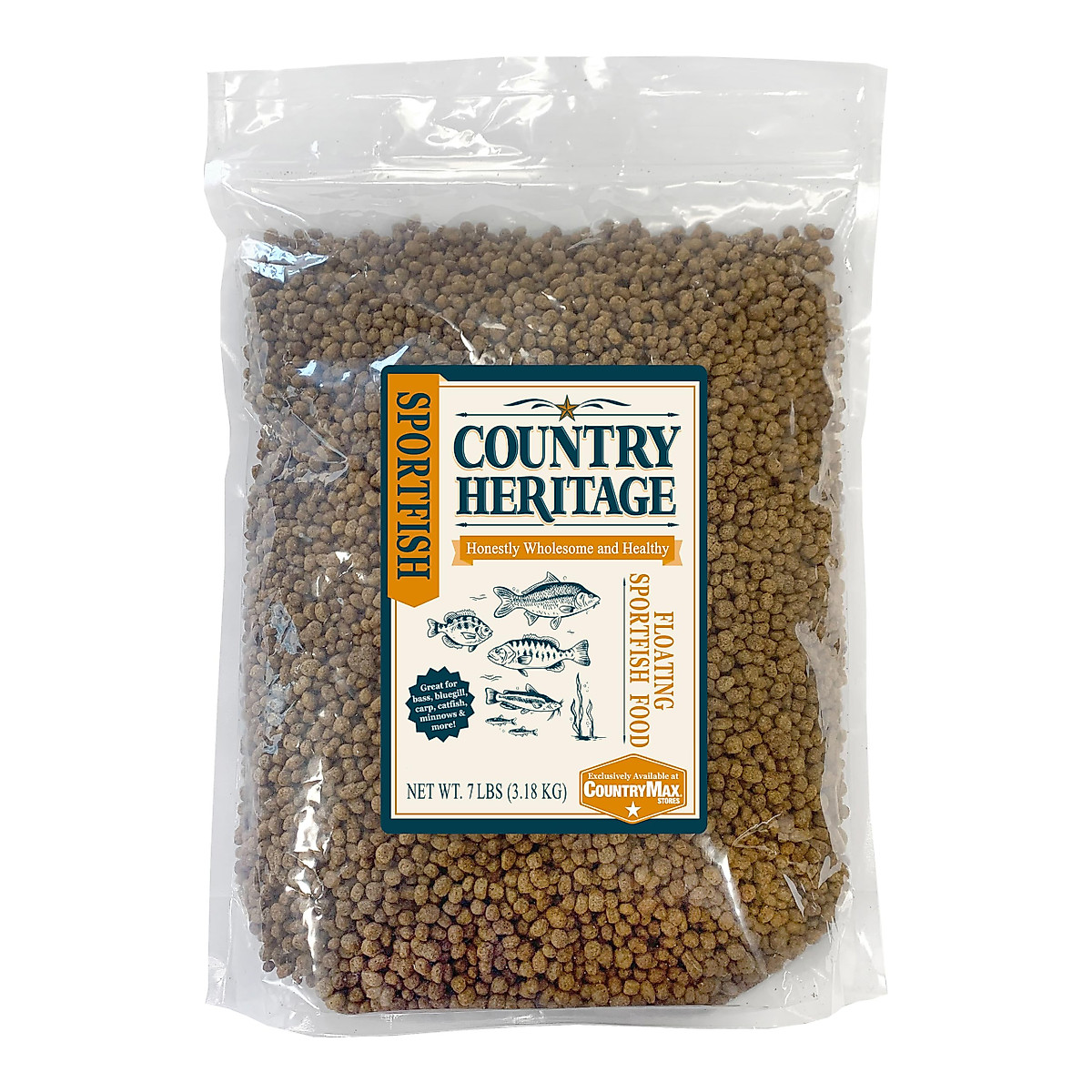 CountryMax Floating Sportfish Game Fish Food 32% Protein for Pond and Lakes, Extruded Feed for Bluegill, Catfish, Minnows, Bass, Carp (7 Pounds)