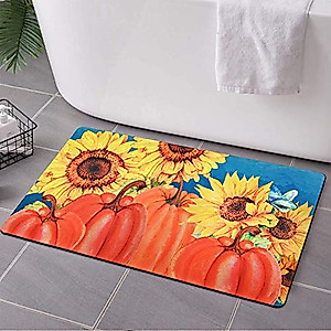 VERTKREA Thanksgiving Area Rug, Sunflower Pumpkin Mats, Autumn Floor Mats Rubber Rugs for Indoor Outdoor Entryway Kitchen Living Room Bedroom Bathroom, 18 x 29.5 Inches
